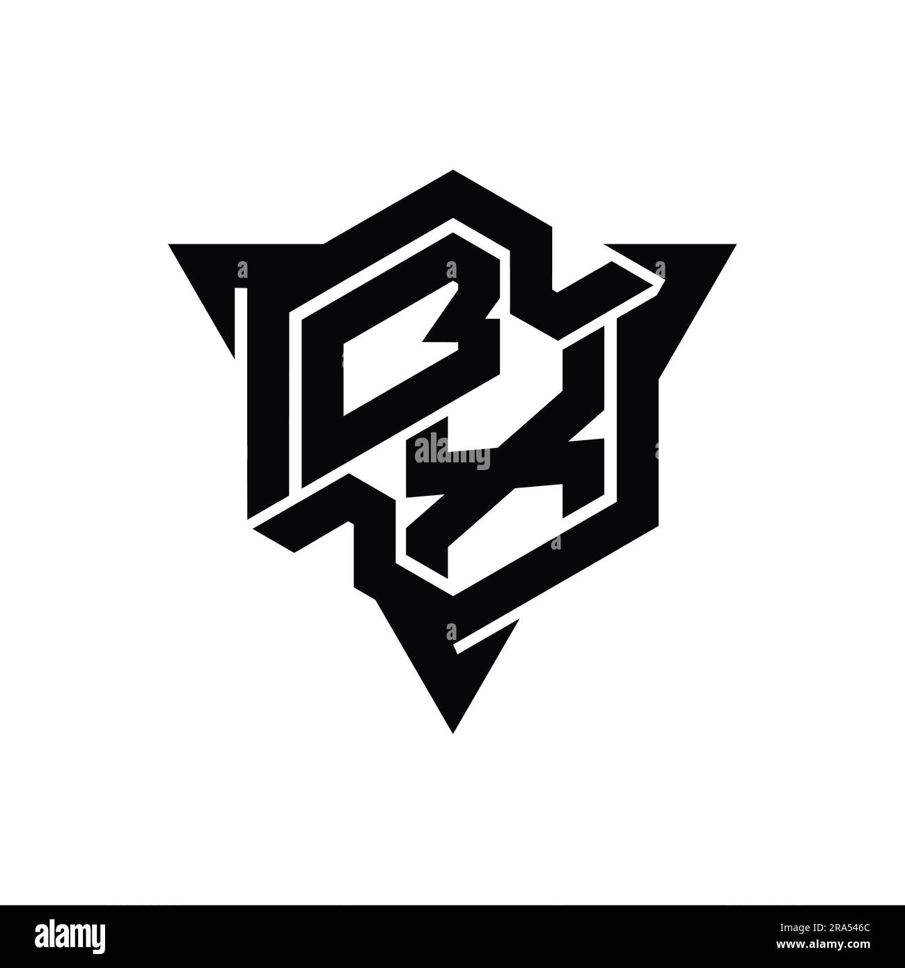 BX Letter Logo monogram hexagon shape with triangle outline gaming style design template Stock ...