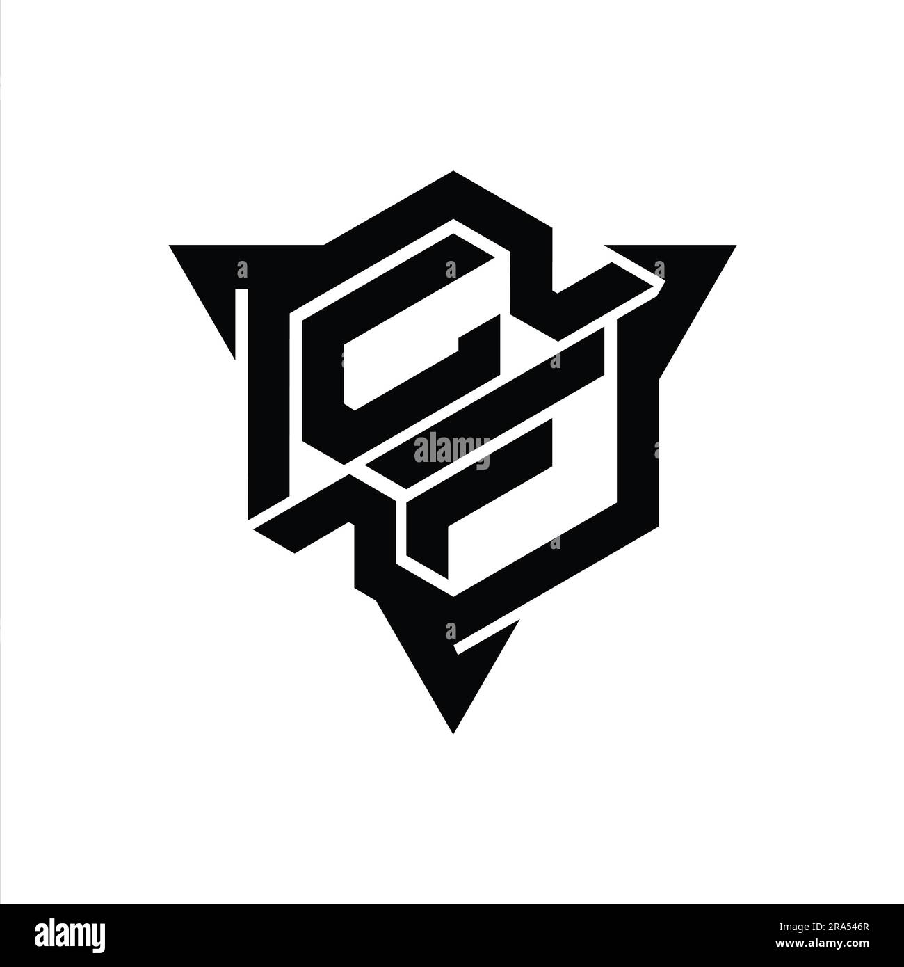 CF Letter Logo monogram hexagon shape with triangle outline gaming ...