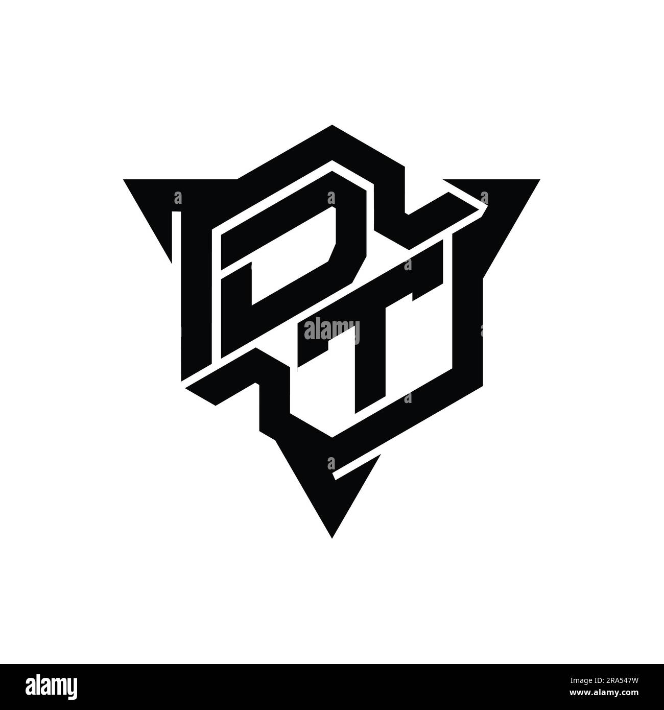 DT Letter Logo monogram hexagon shape with triangle outline gaming ...