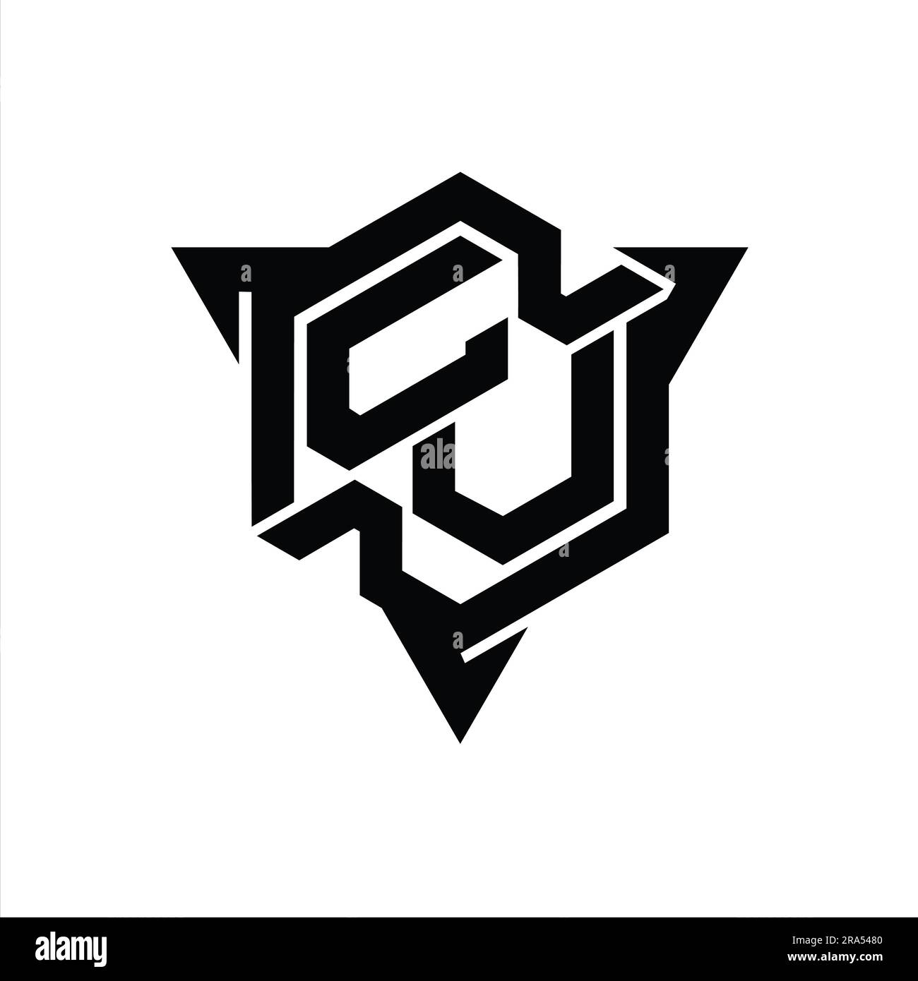 CV Letter Logo monogram hexagon shape with triangle outline gaming style design template Stock ...