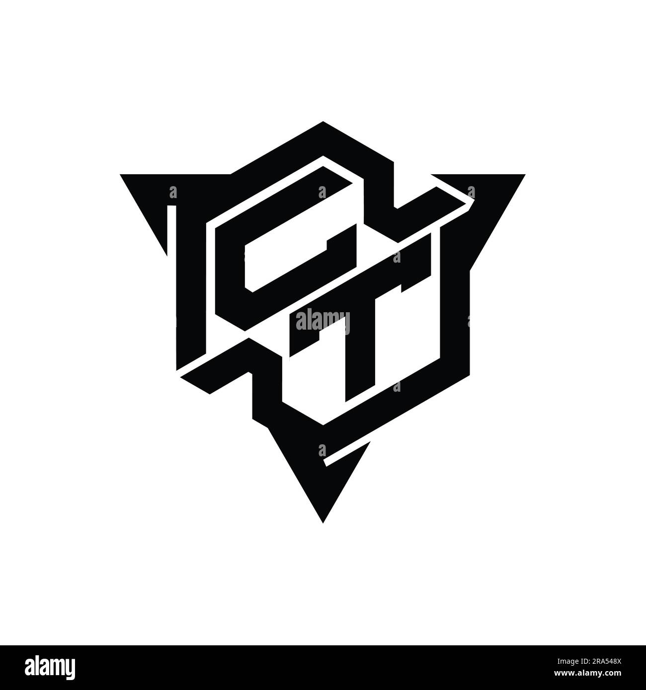 CT Letter Logo monogram hexagon shape with triangle outline gaming ...