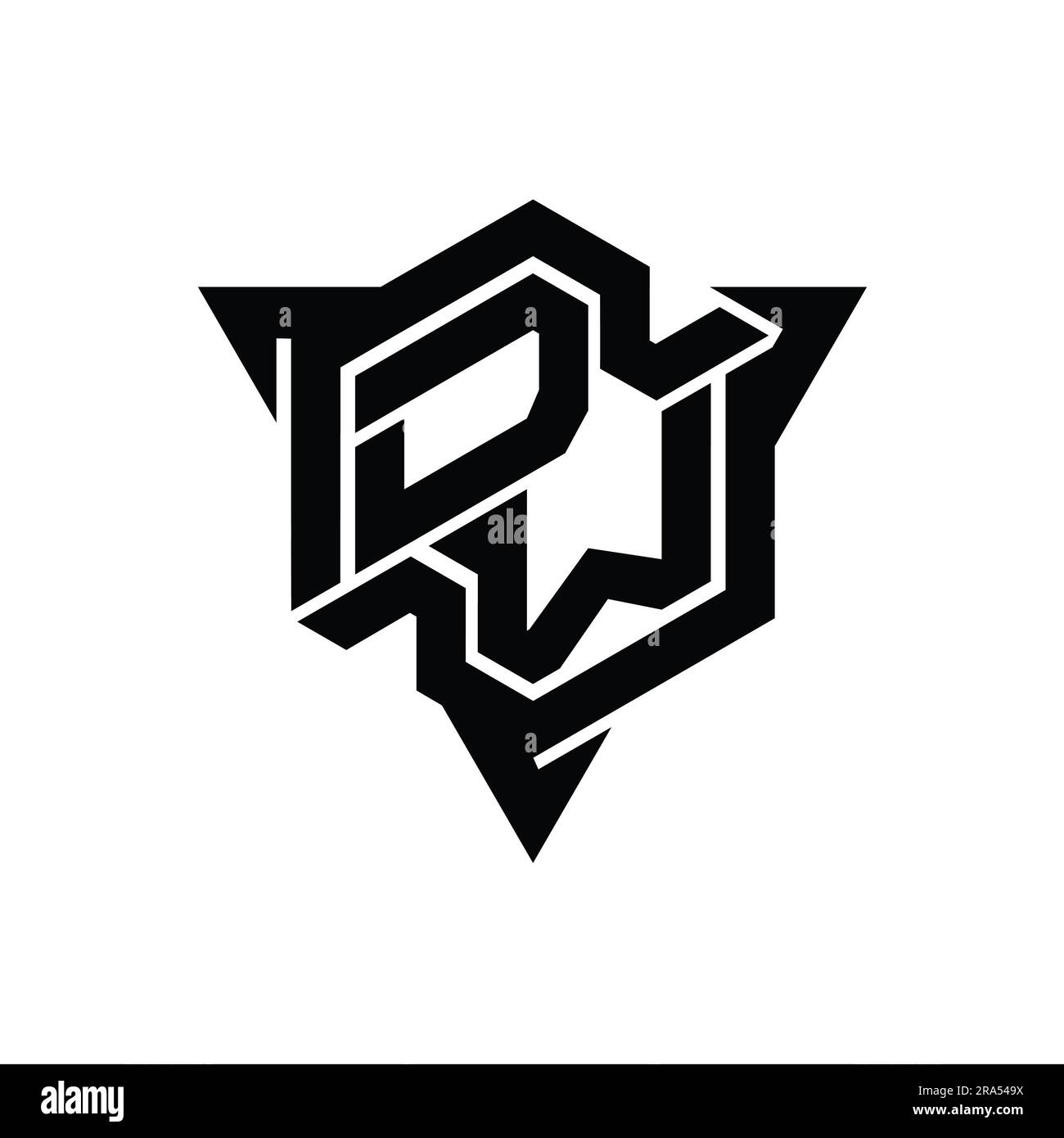 DW Letter Logo monogram hexagon shape with triangle outline gaming ...