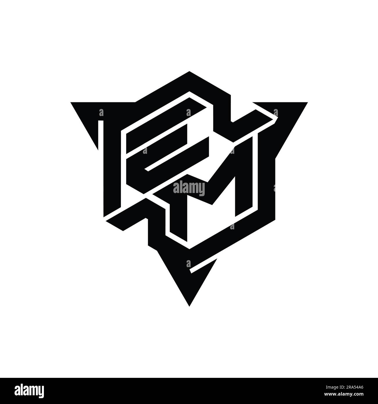 EM Letter Logo monogram hexagon shape with triangle outline gaming ...