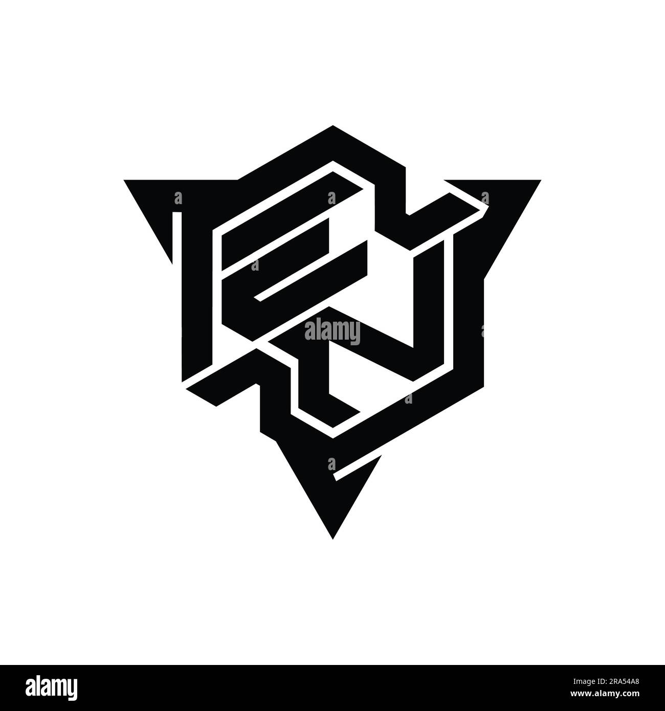 EN Letter Logo monogram hexagon shape with triangle outline gaming style design template Stock ...