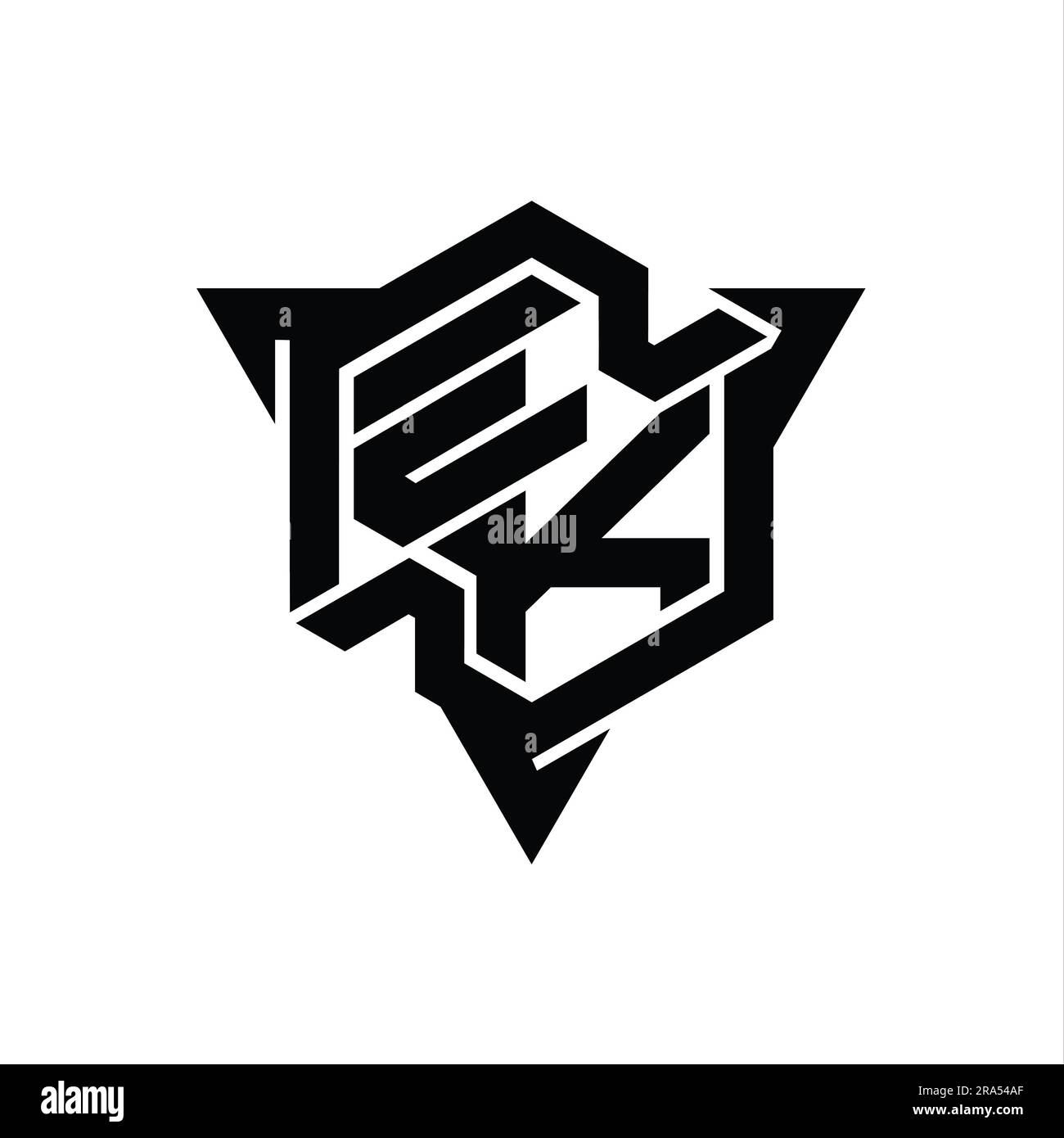 EK Letter Logo monogram hexagon shape with triangle outline gaming ...