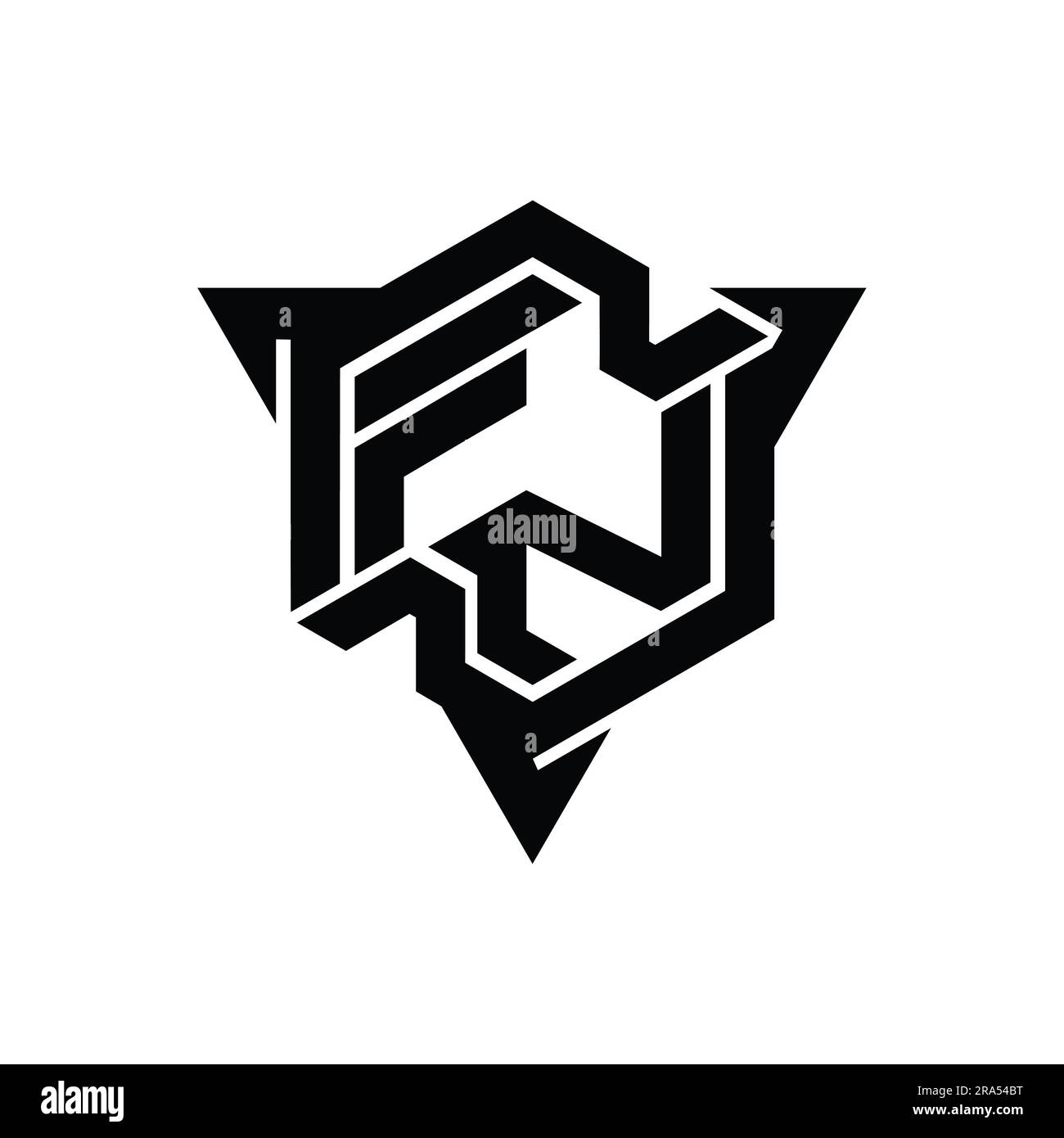 FN Letter Logo monogram hexagon shape with triangle outline gaming style design template Stock ...