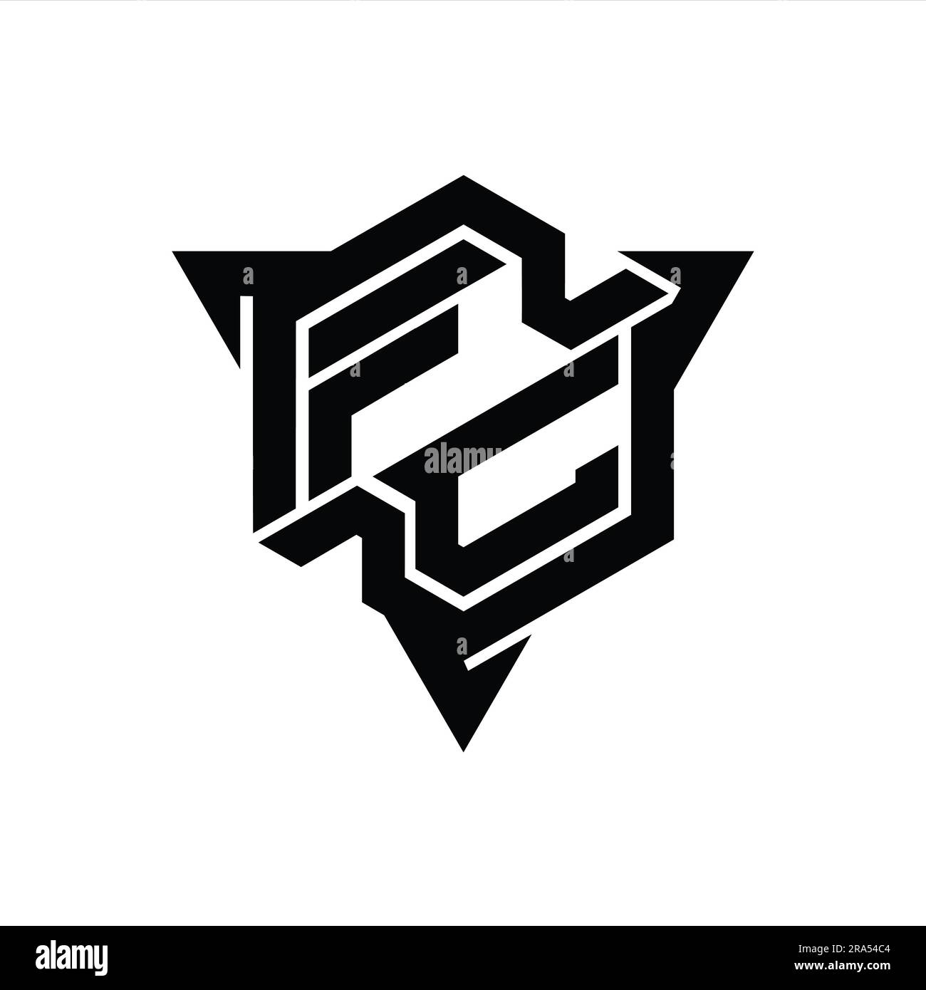 FC Letter Logo monogram hexagon shape with triangle outline gaming ...