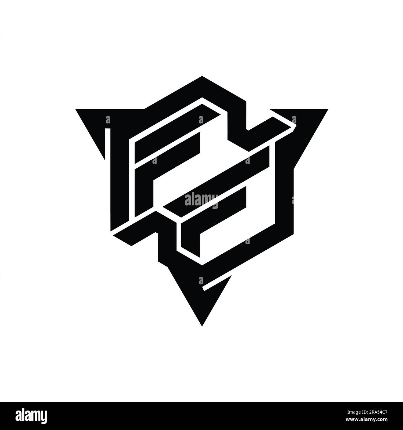 FF Letter Logo monogram hexagon shape with triangle outline gaming style design template Stock ...