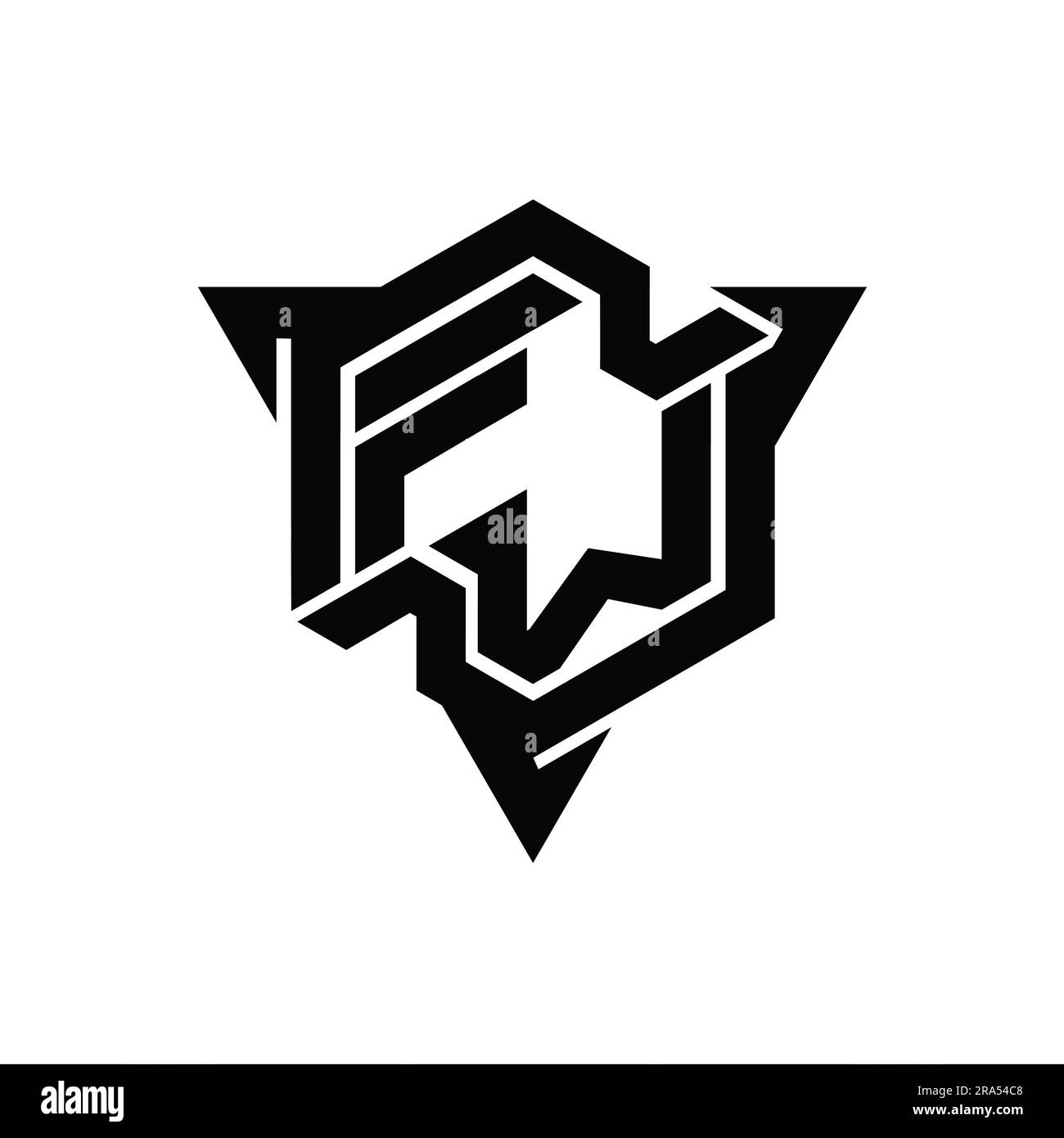 FW Letter Logo monogram hexagon shape with triangle outline gaming ...