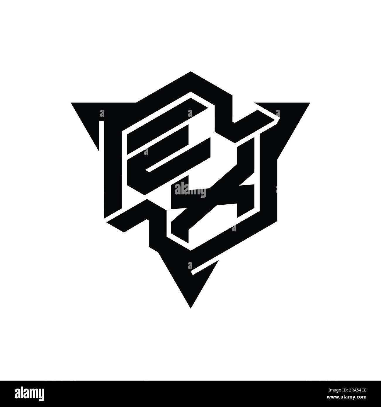 EX Letter Logo monogram hexagon shape with triangle outline gaming style design template Stock ...