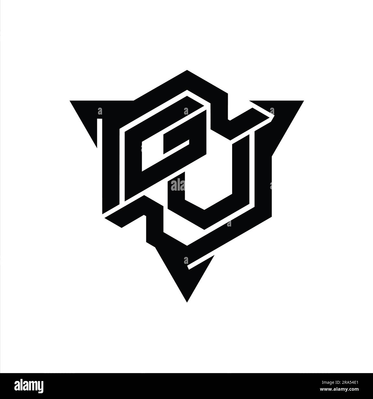 GV Letter Logo monogram hexagon shape with triangle outline gaming ...