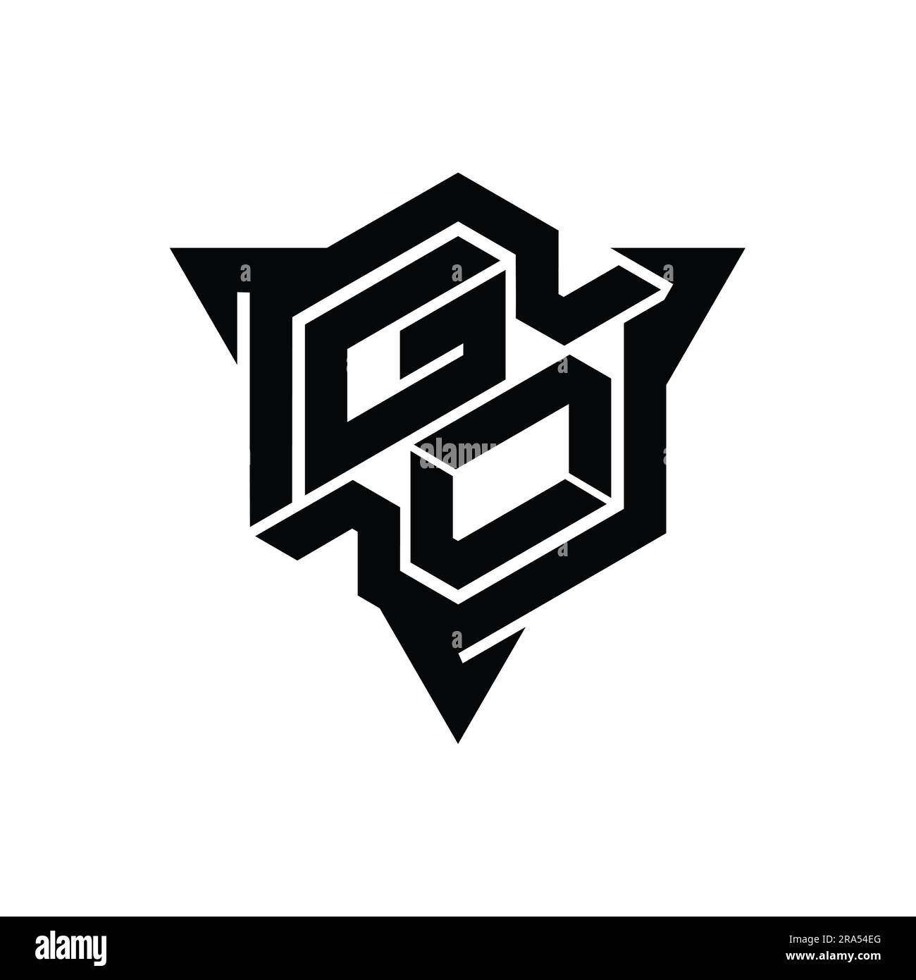 GO Letter Logo monogram hexagon shape with triangle outline gaming ...