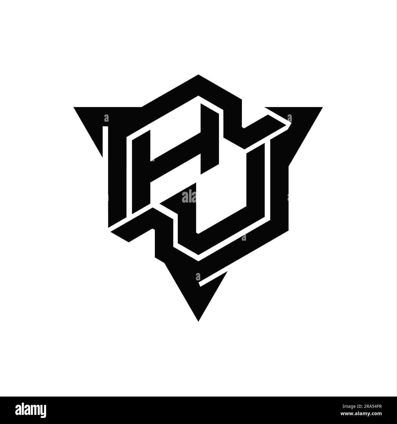 HU Letter Logo monogram hexagon shape with triangle outline gaming style design template Stock ...