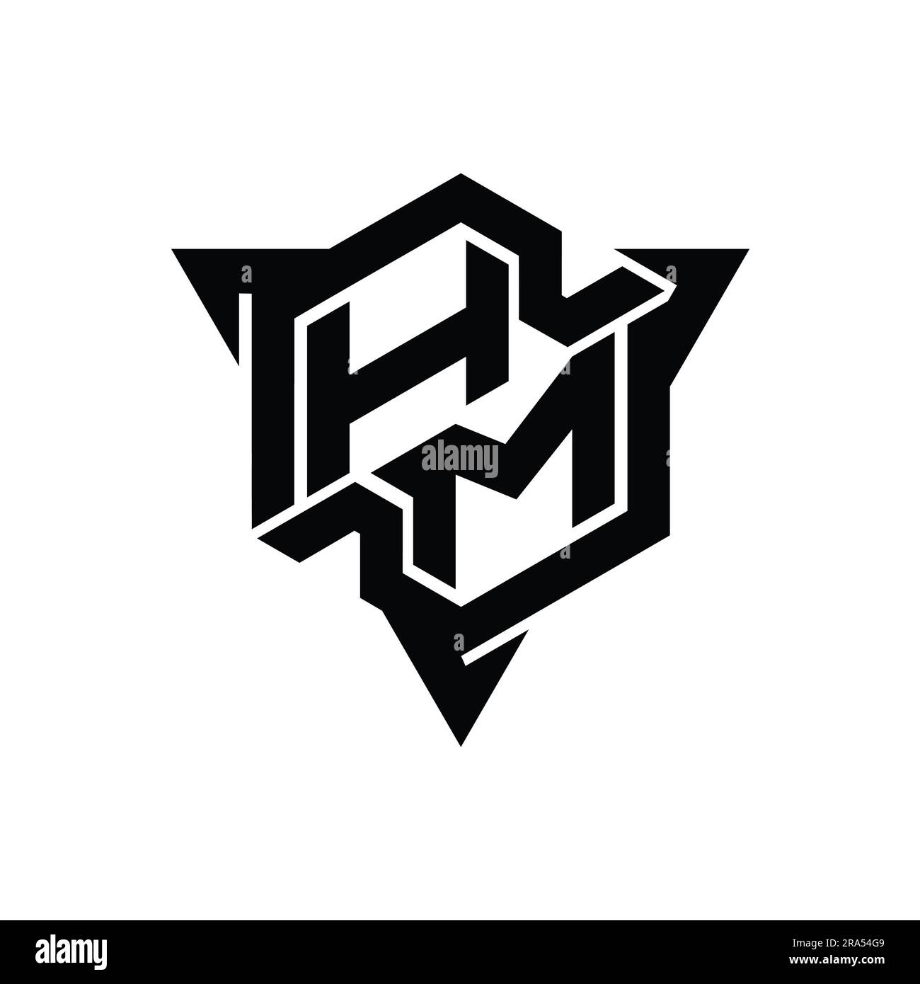 HM Letter Logo monogram hexagon shape with triangle outline gaming ...