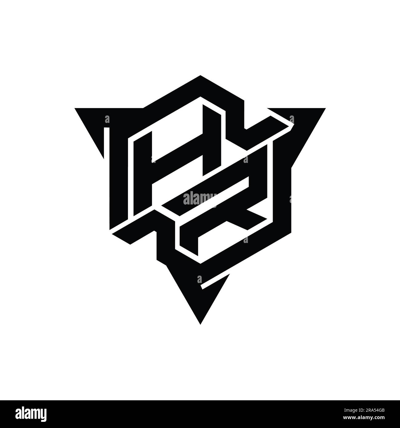 HR Letter Logo monogram hexagon shape with triangle outline gaming style design template Stock ...