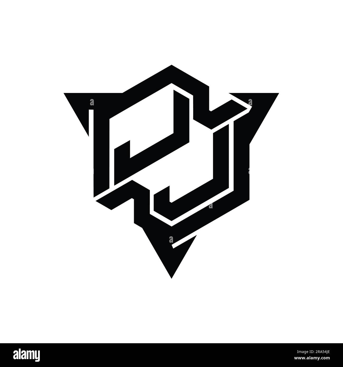 JJ Letter Logo monogram hexagon shape with triangle outline gaming style design template Stock ...