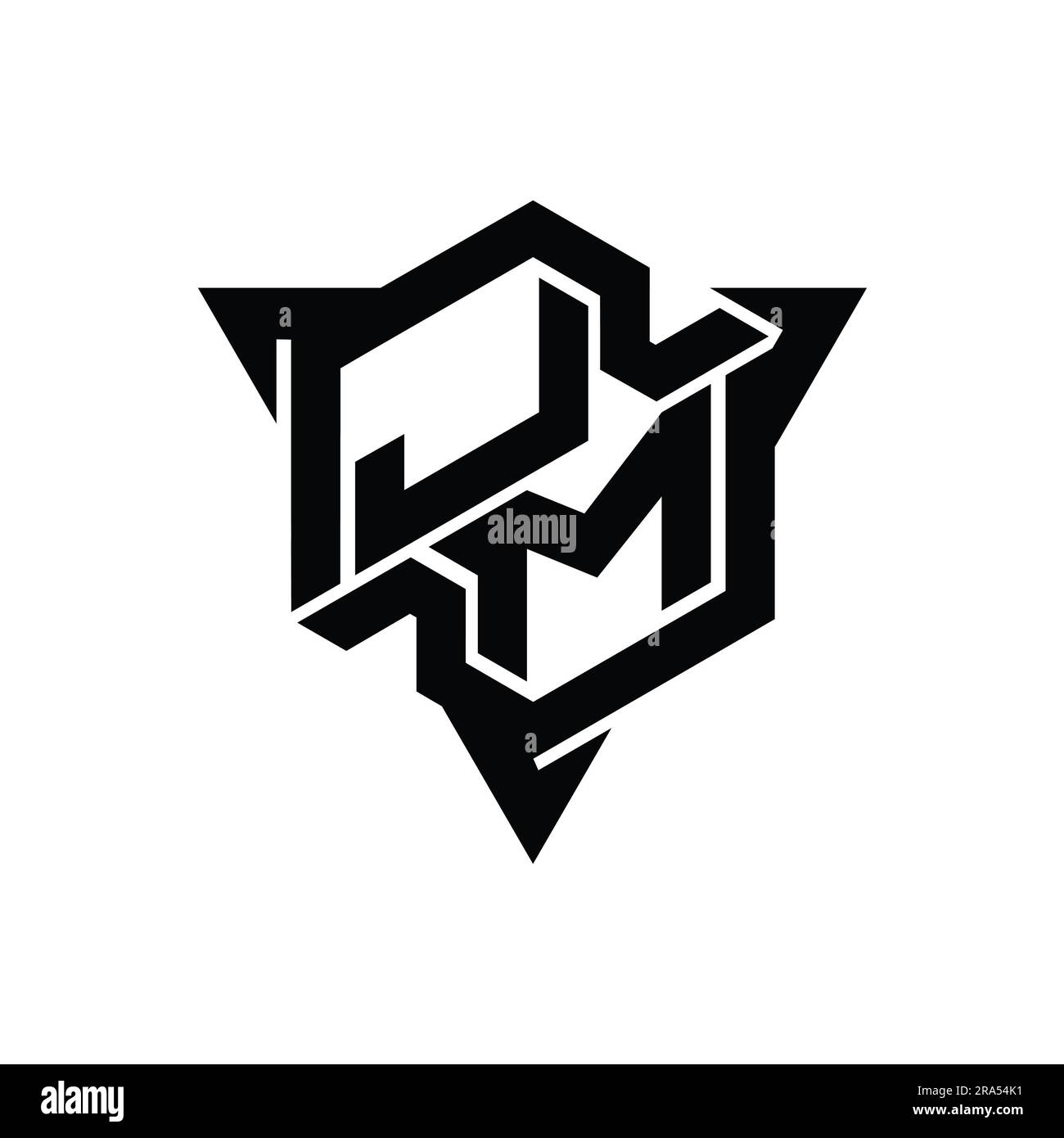 JM Letter Logo monogram hexagon shape with triangle outline gaming ...