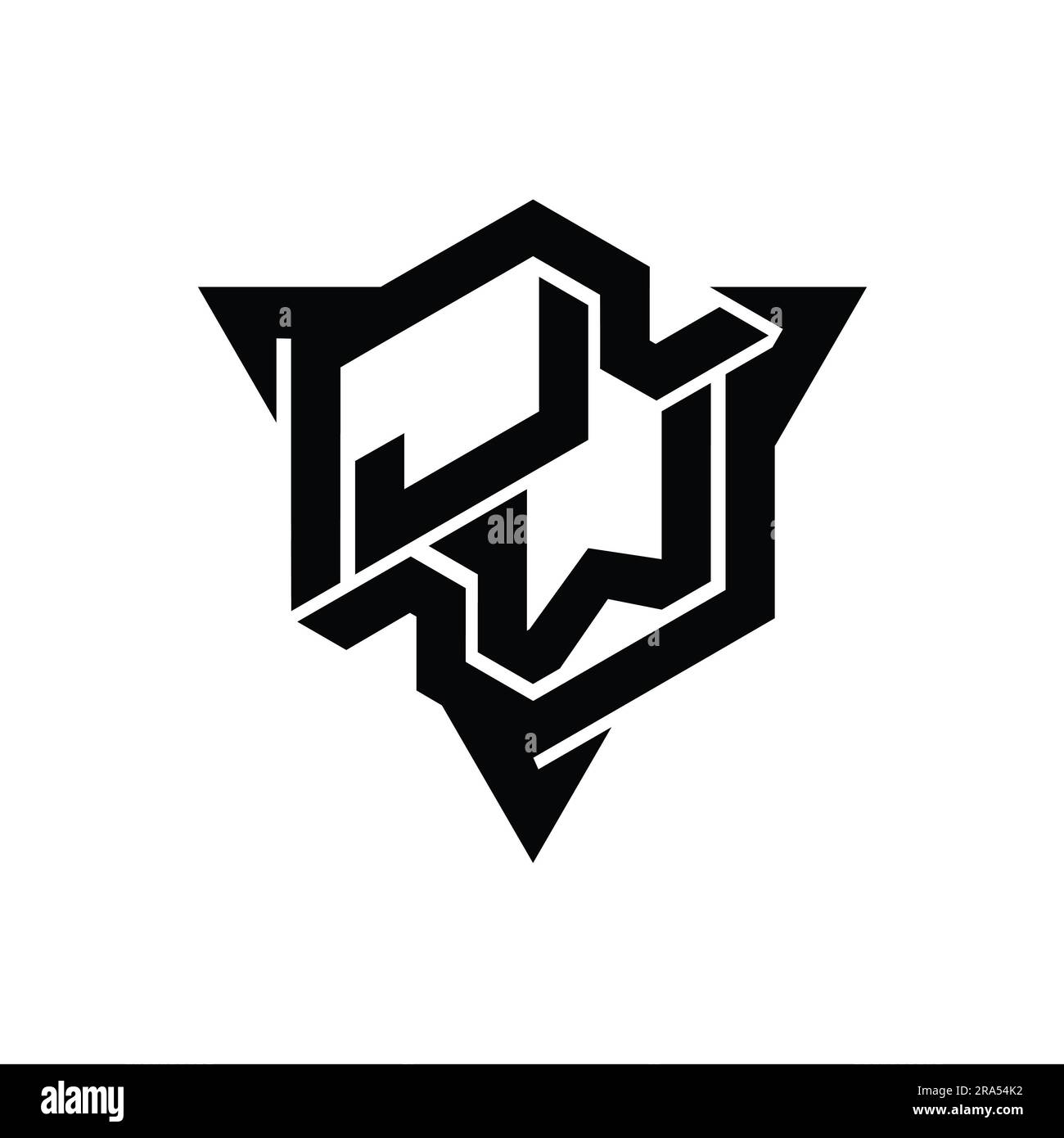 JW Letter Logo monogram hexagon shape with triangle outline gaming style design template Stock ...