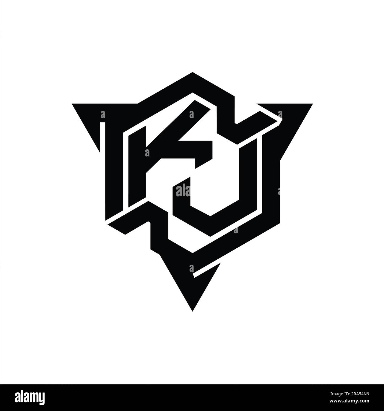 KV Letter Logo monogram hexagon shape with triangle outline gaming style design template Stock ...