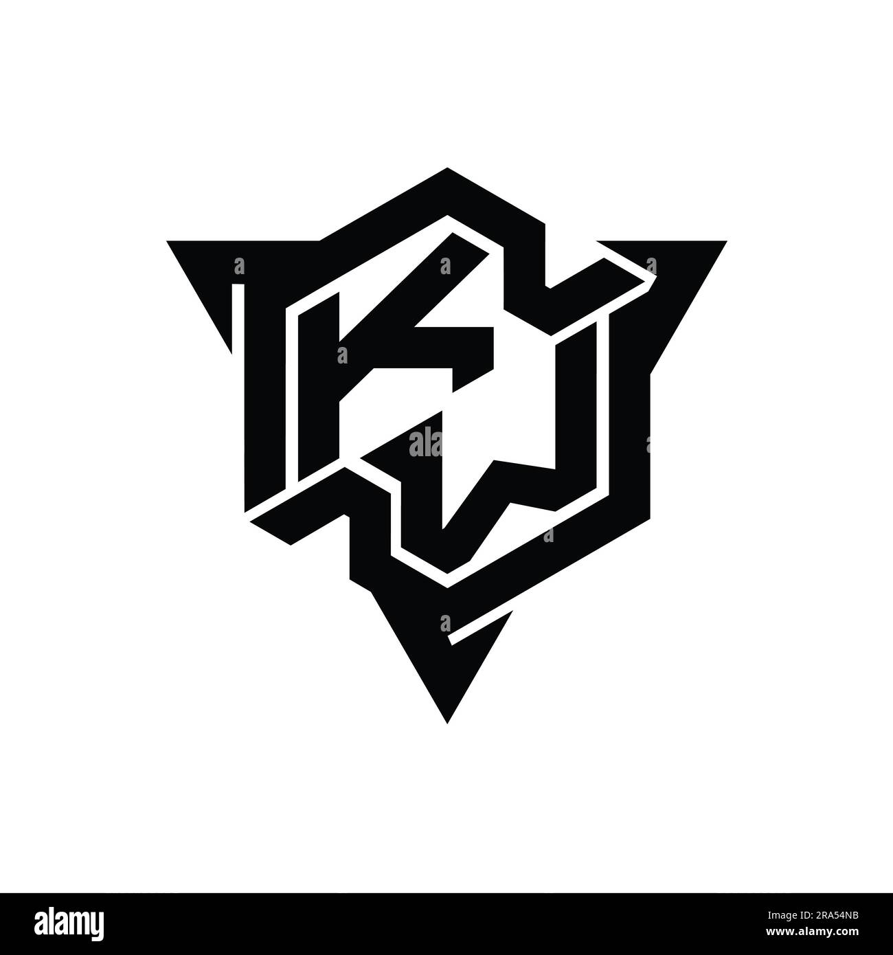 KW Letter Logo monogram hexagon shape with triangle outline gaming ...