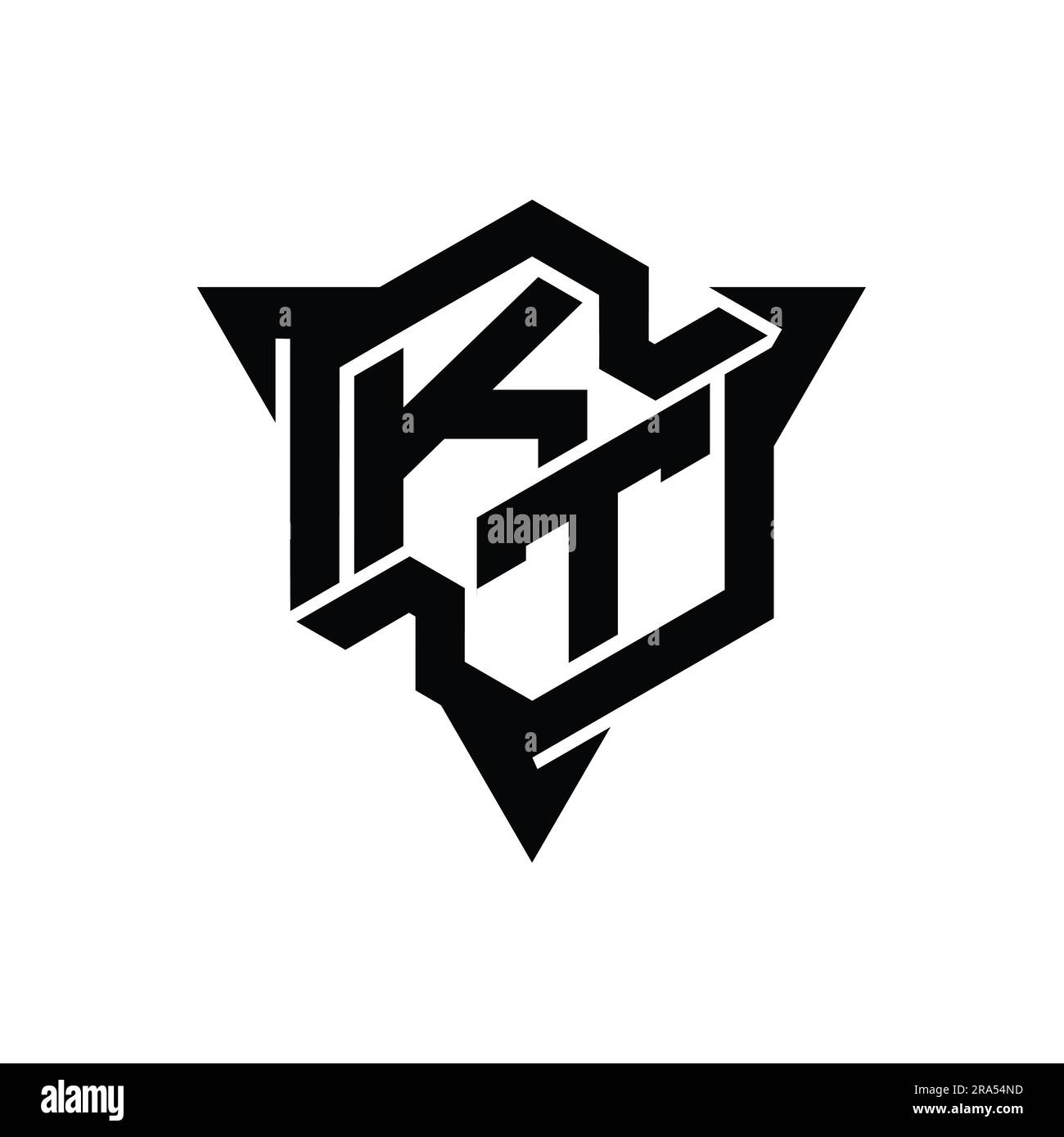KT Letter Logo monogram hexagon shape with triangle outline gaming ...