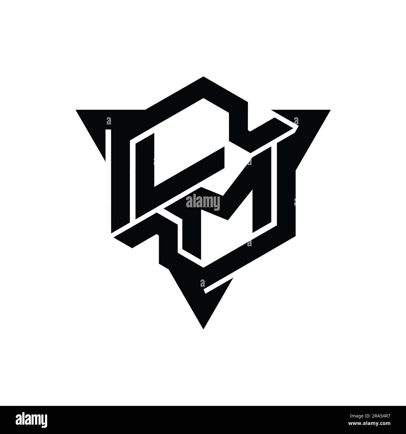 LM Letter Logo monogram hexagon shape with triangle outline gaming style design template Stock ...