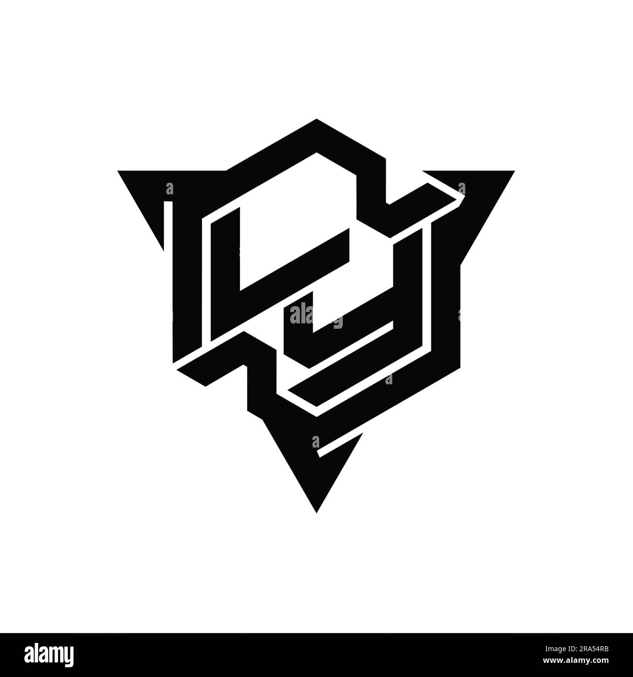 LY Letter Logo monogram hexagon shape with triangle outline gaming ...