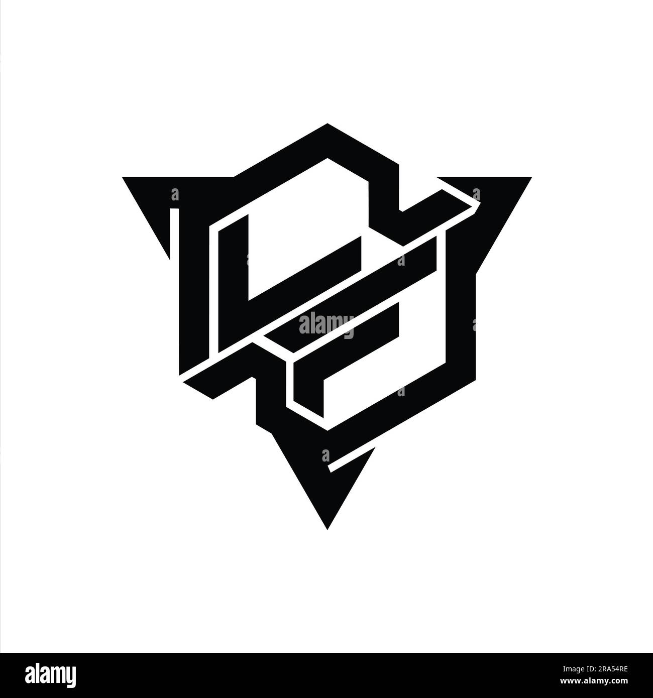 LF Letter Logo monogram hexagon shape with triangle outline gaming style design template Stock ...