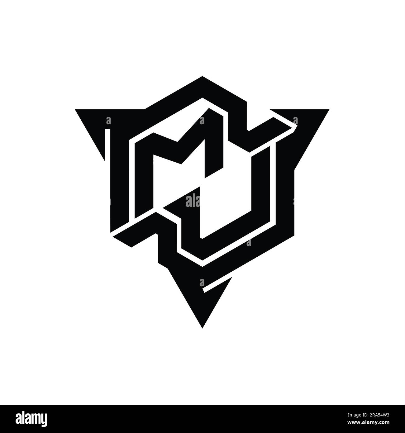 MU Letter Logo monogram hexagon shape with triangle outline gaming ...