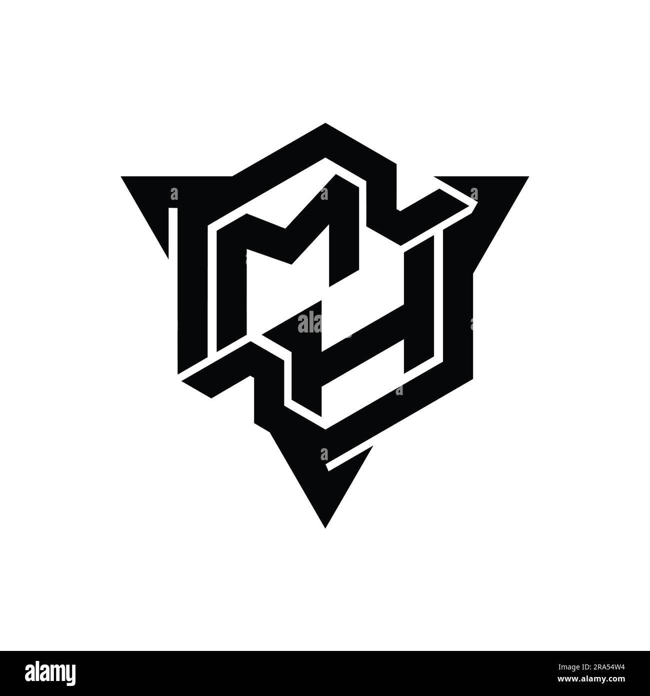 MH Letter Logo monogram hexagon shape with triangle outline gaming ...