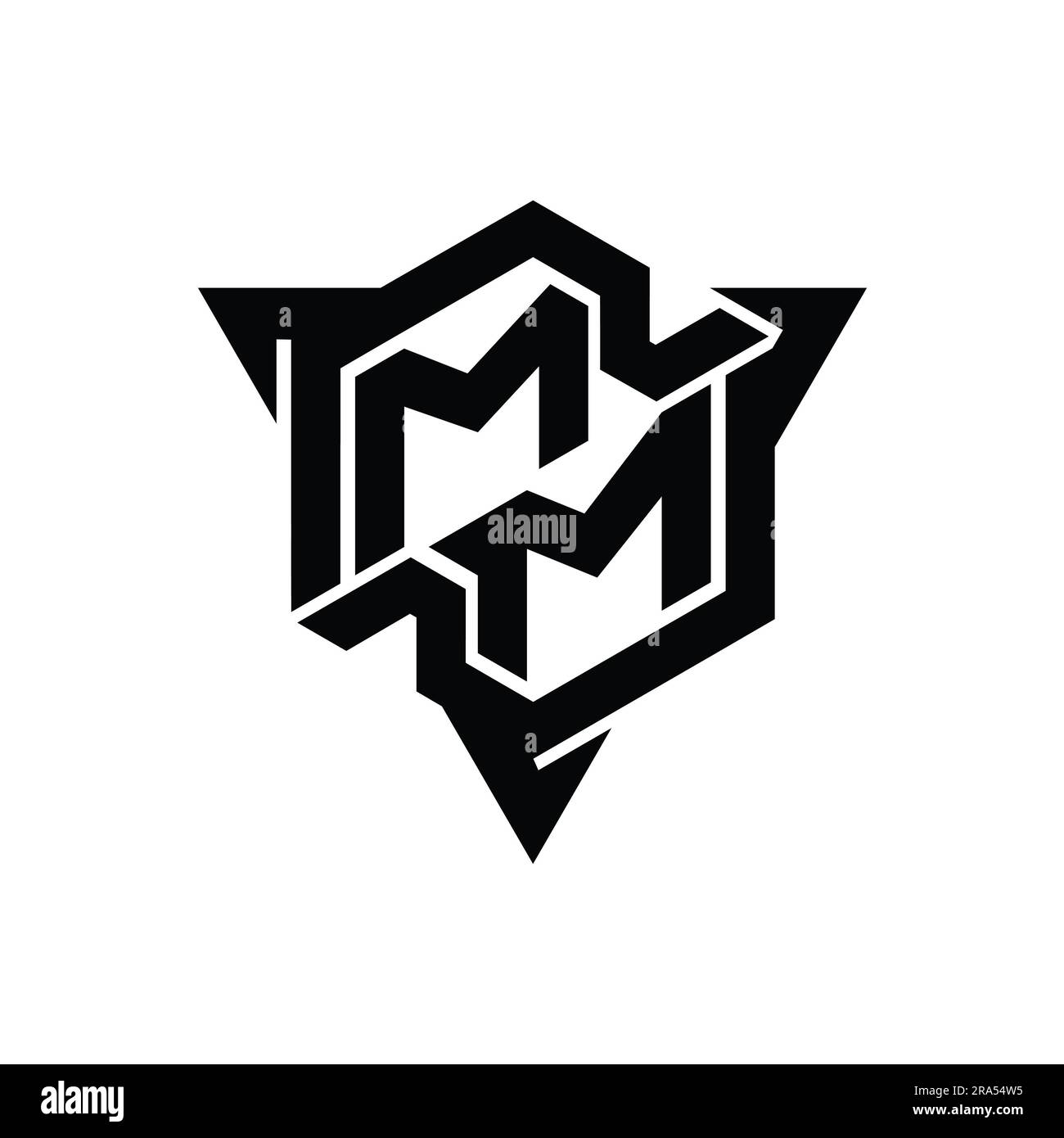 MM Letter Logo monogram hexagon shape with triangle outline gaming ...