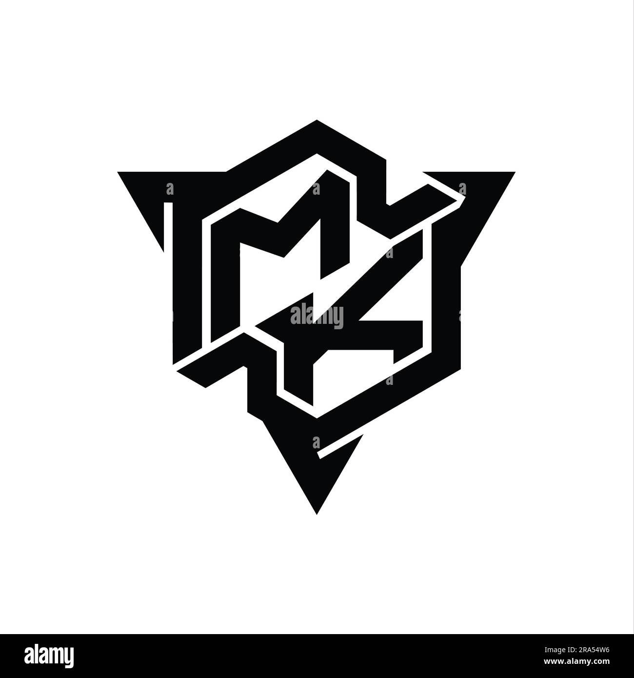 MK Letter Logo monogram hexagon shape with triangle outline gaming ...