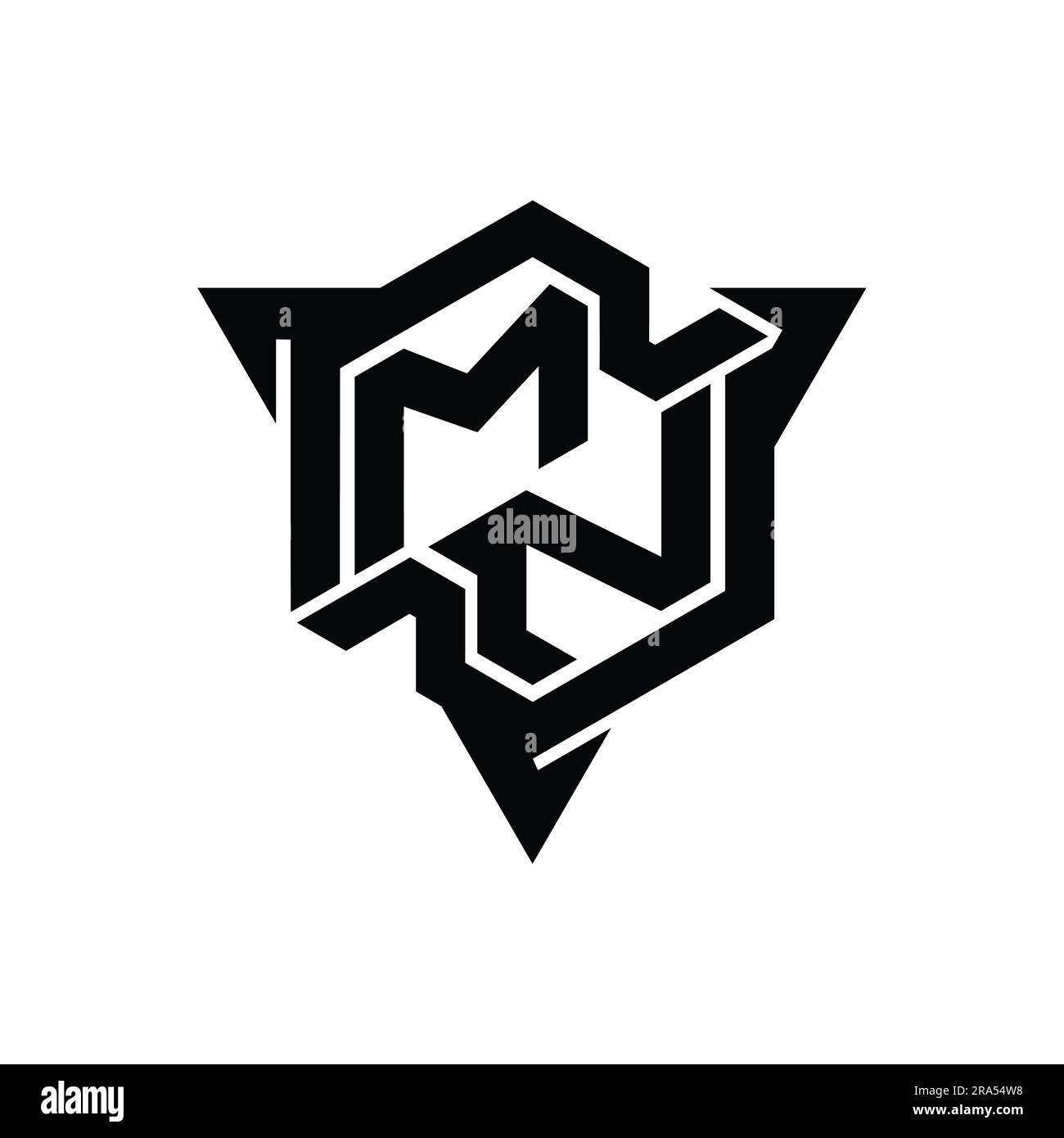MN Letter Logo monogram hexagon shape with triangle outline gaming ...