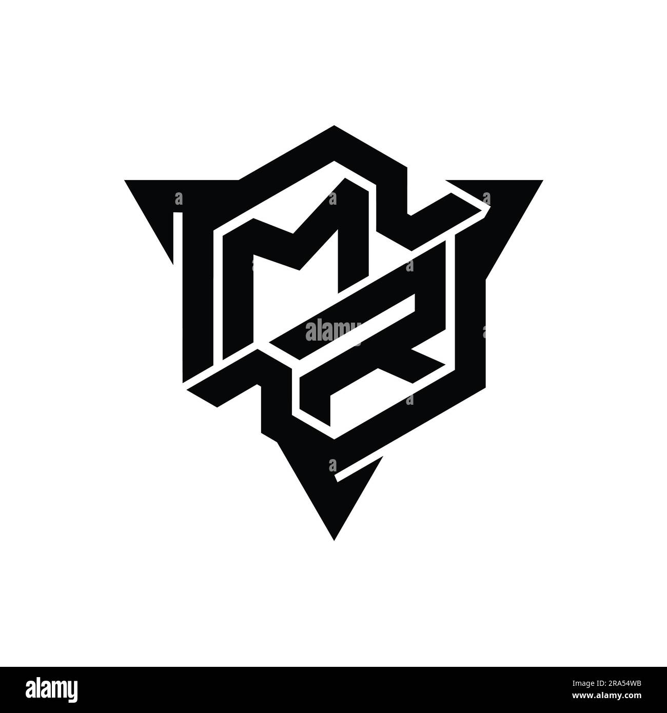 MR Letter Logo monogram hexagon shape with triangle outline gaming ...
