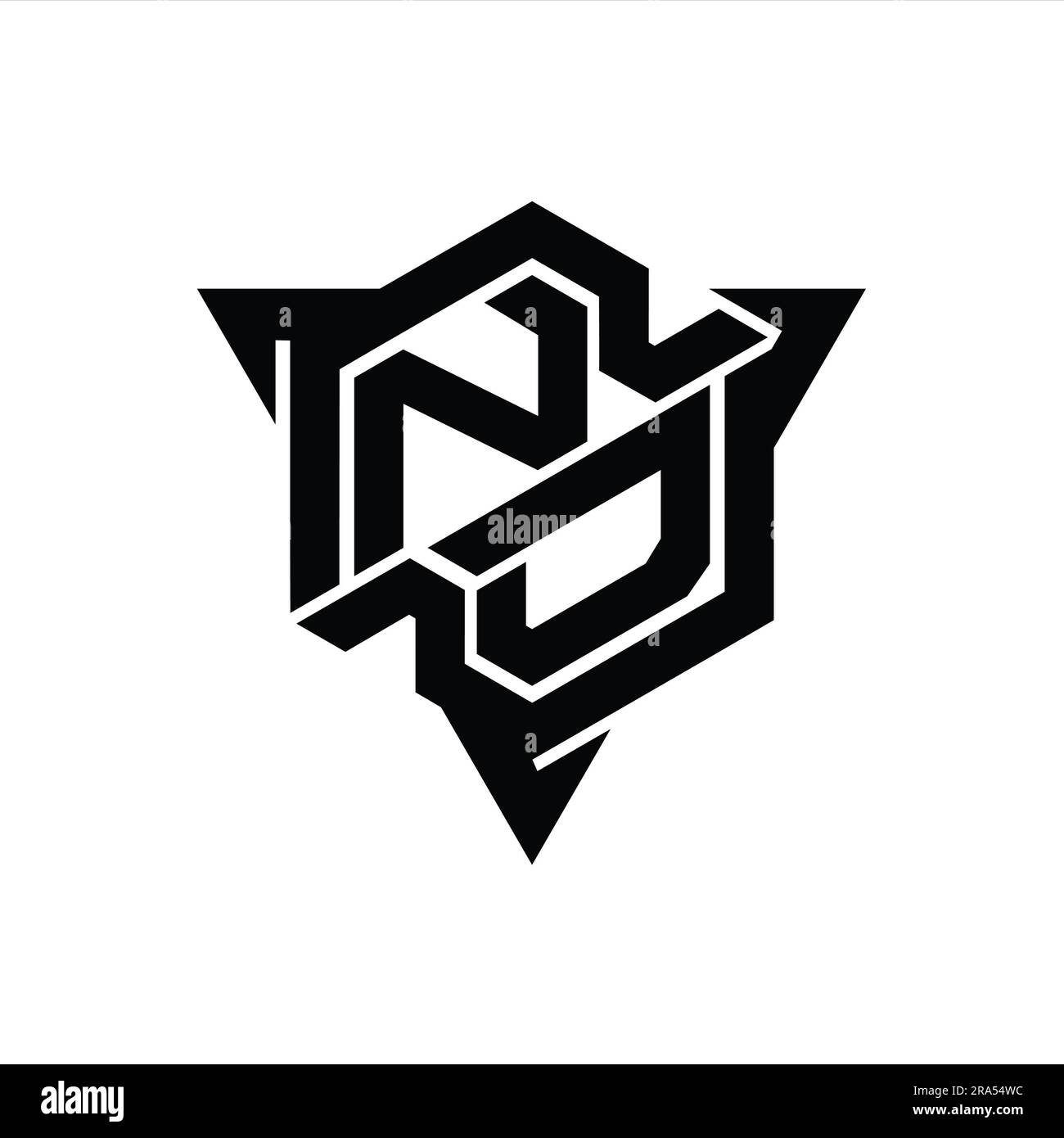 ND Letter Logo monogram hexagon shape with triangle outline gaming ...
