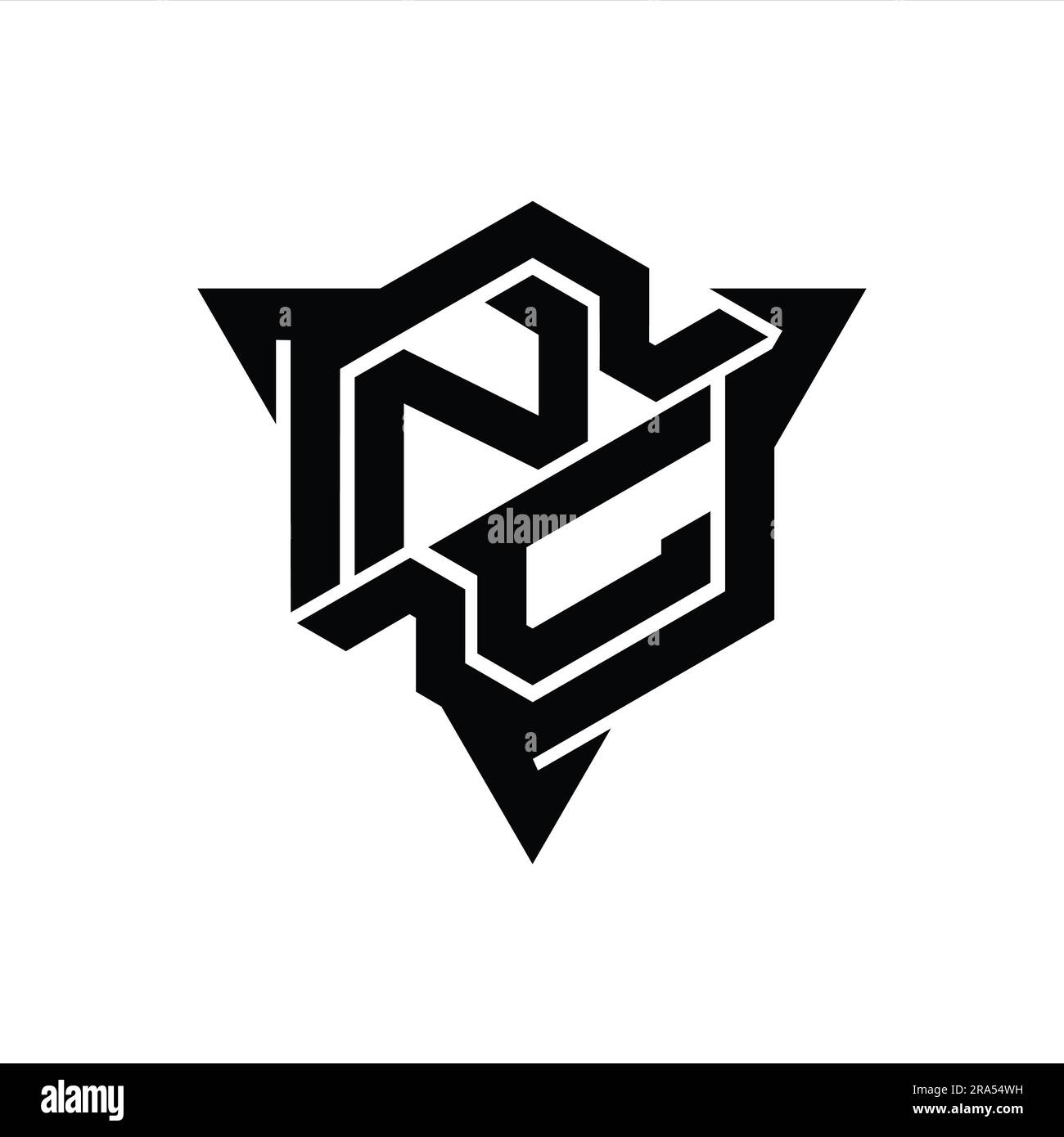 NC Letter Logo monogram hexagon shape with triangle outline gaming style design template Stock ...