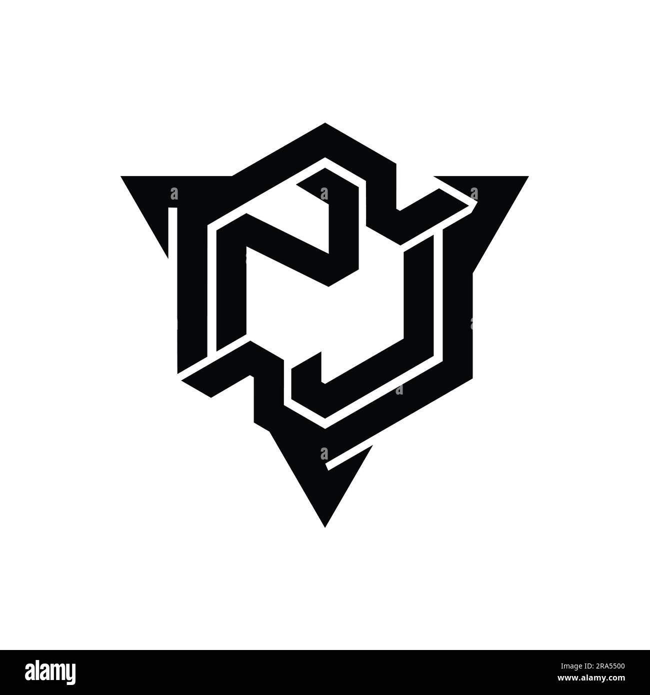 NJ Letter Logo monogram hexagon shape with triangle outline gaming ...