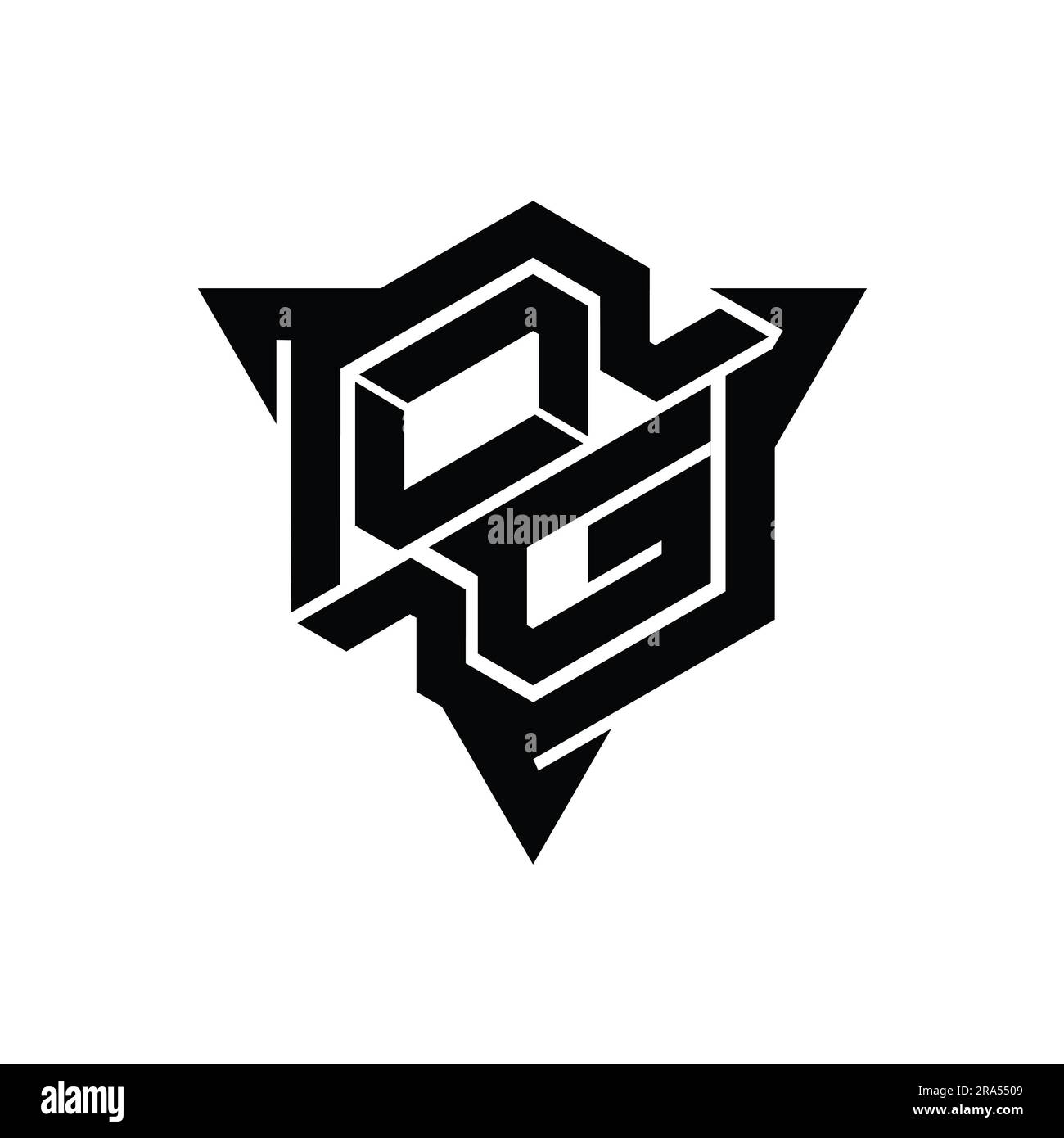 OG Letter Logo monogram hexagon shape with triangle outline gaming ...