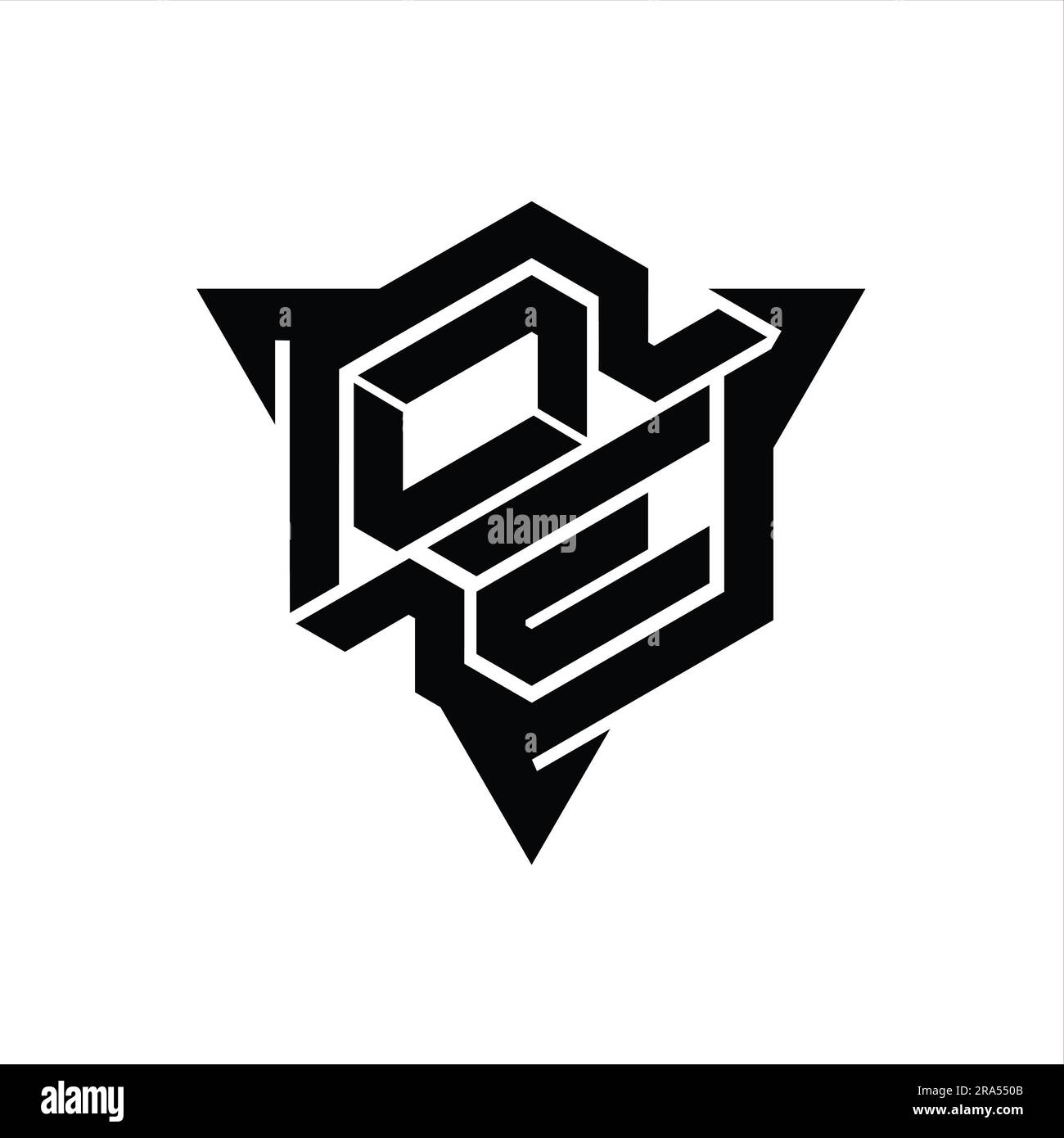 OE Letter Logo monogram hexagon shape with triangle outline gaming style design template Stock ...