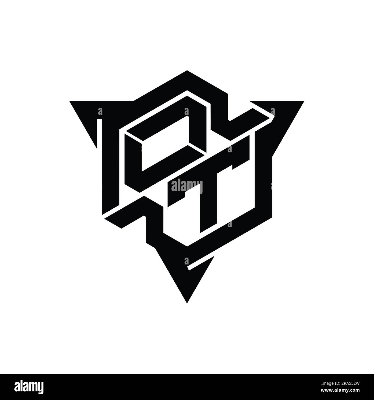 OT Letter Logo monogram hexagon shape with triangle outline gaming style design template Stock ...