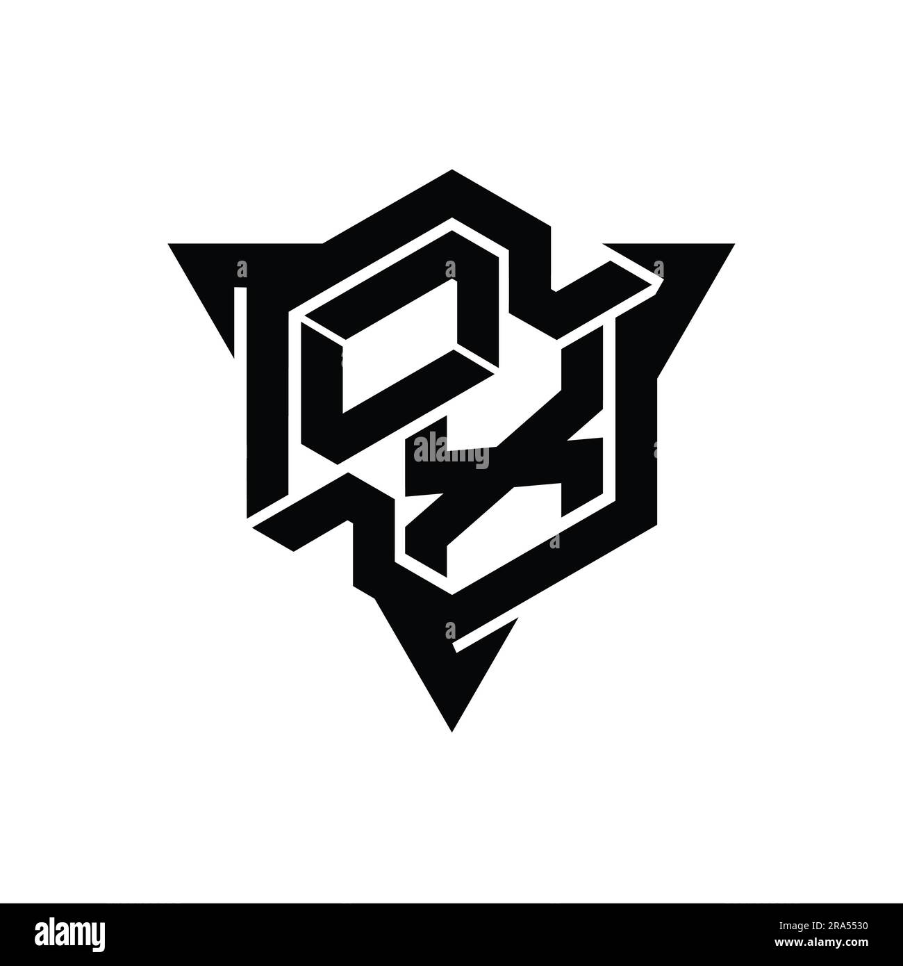 OX Letter Logo monogram hexagon shape with triangle outline gaming ...