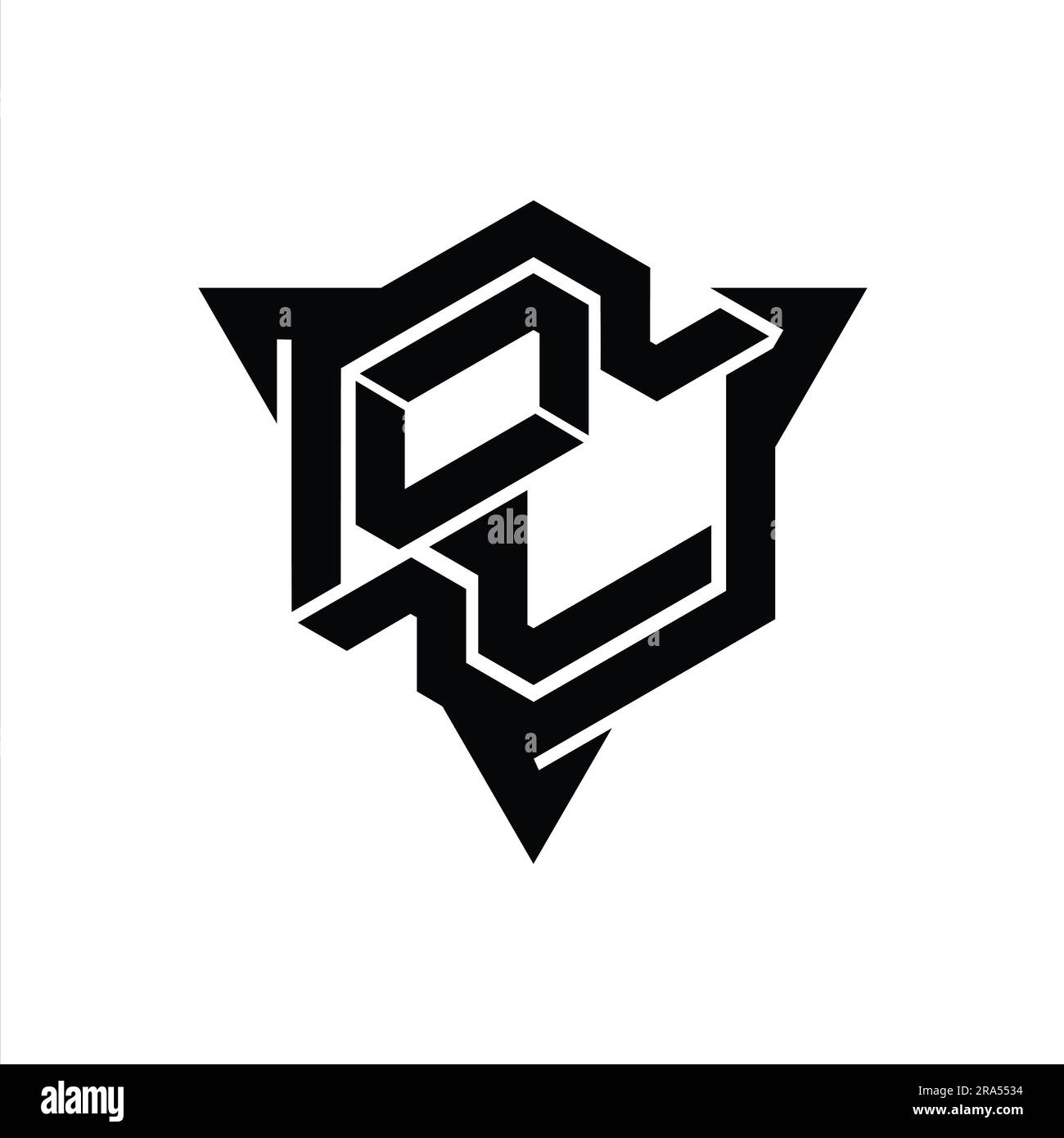 OL Letter Logo monogram hexagon shape with triangle outline gaming style design template Stock ...