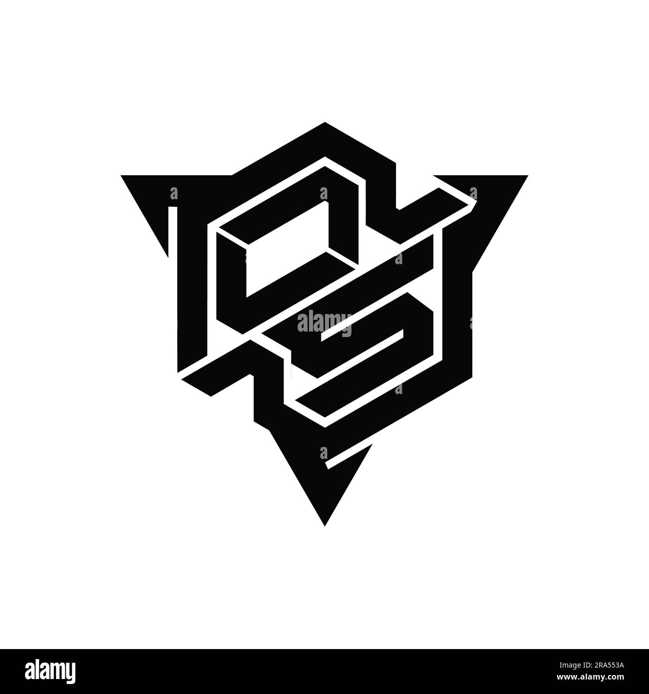OS Letter Logo monogram hexagon shape with triangle outline gaming ...