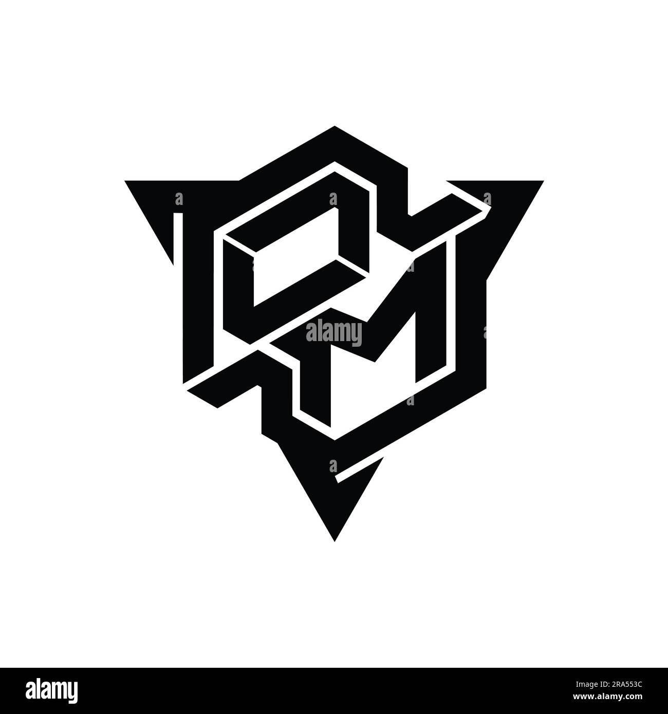 OM Letter Logo monogram hexagon shape with triangle outline gaming ...