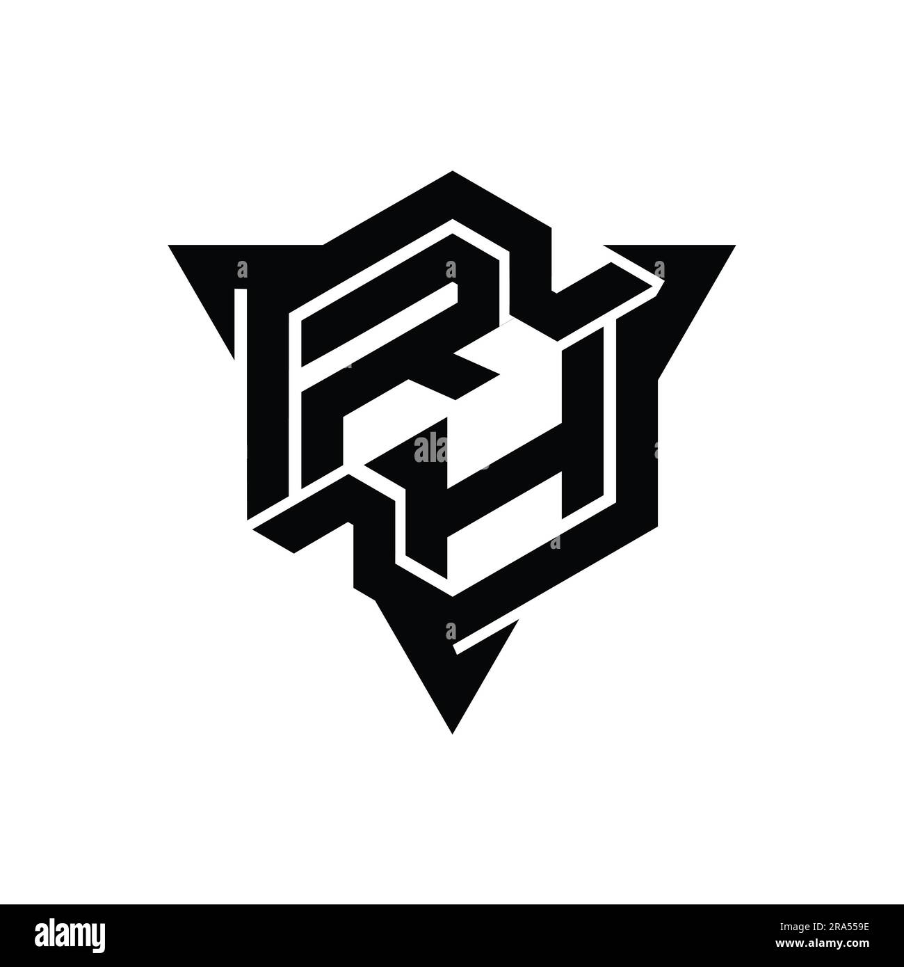 RH Letter Logo monogram hexagon shape with triangle outline gaming ...