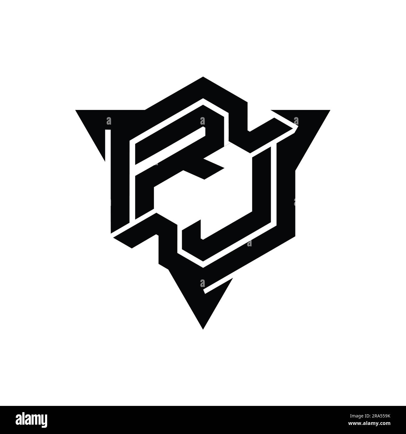 RJ Letter Logo monogram hexagon shape with triangle outline gaming ...