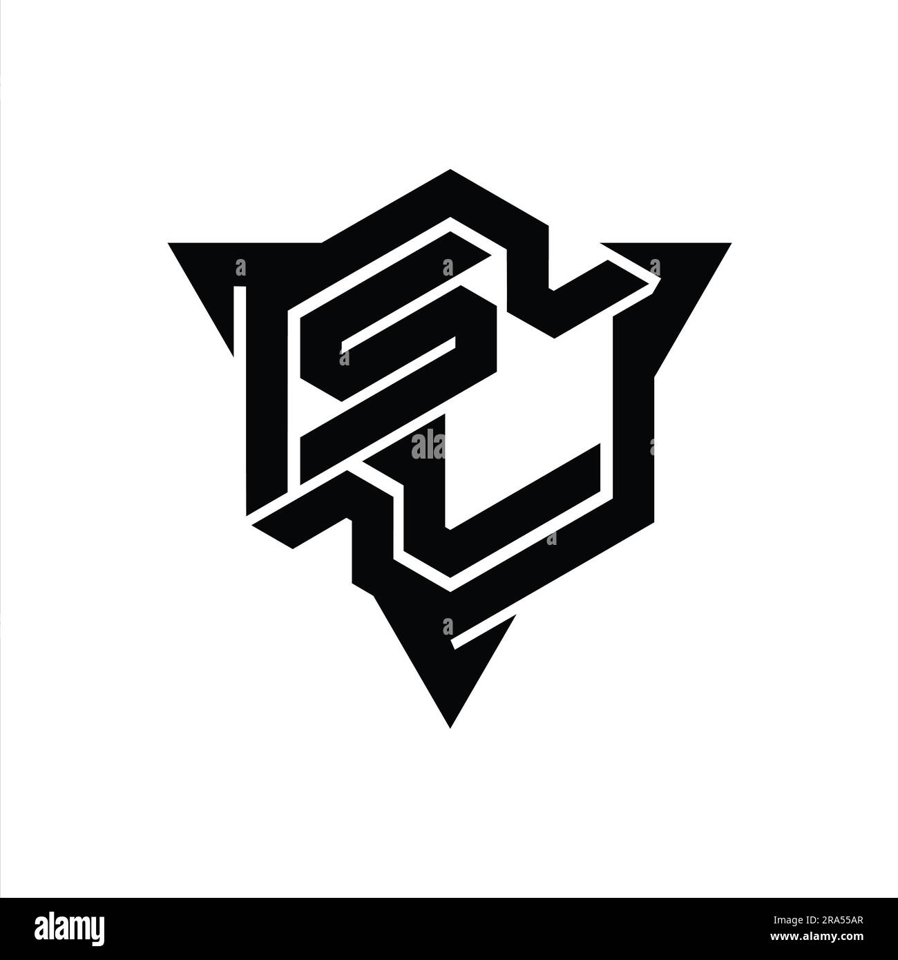 SL Letter Logo monogram hexagon shape with triangle outline gaming ...
