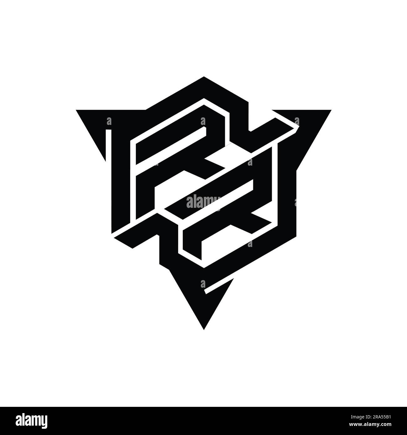 RR Letter Logo monogram hexagon shape with triangle outline gaming ...