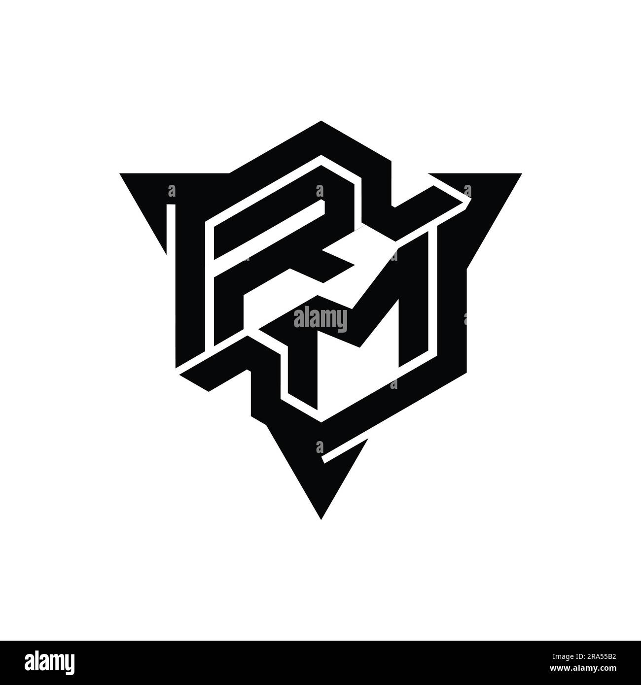 RM Letter Logo monogram hexagon shape with triangle outline gaming ...