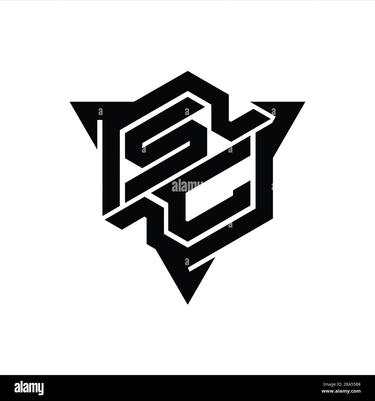 SC Letter Logo monogram hexagon shape with triangle outline gaming ...